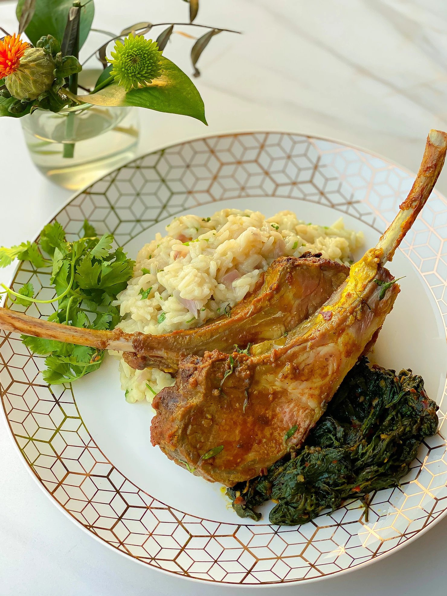 Masala Rack of Lamb with Indian Style Risotto