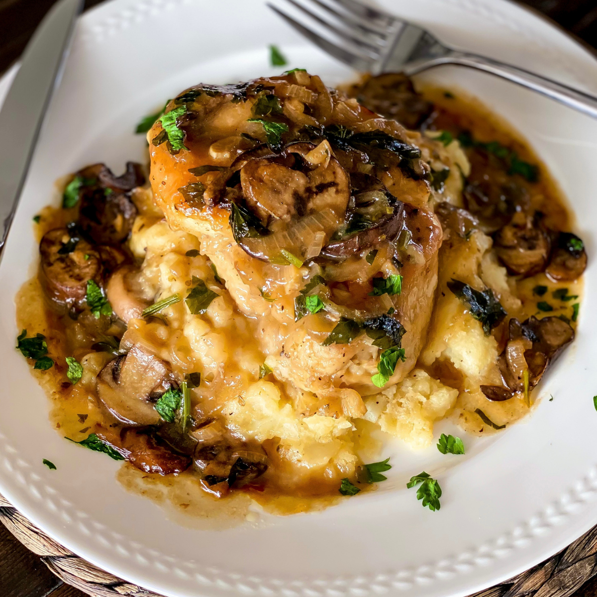 Italian Chicken Marsala with creamy whipped potatoes